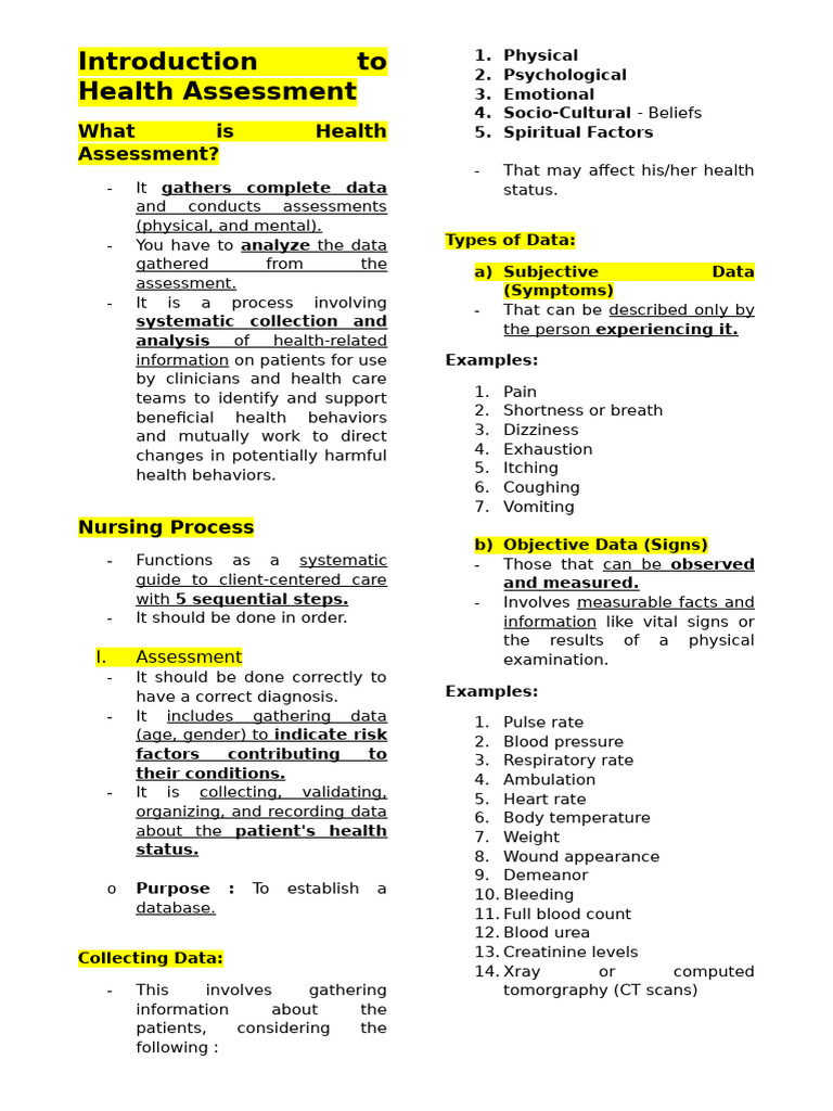 Introduction To Health Assessment | PDF | Blood | Physiology