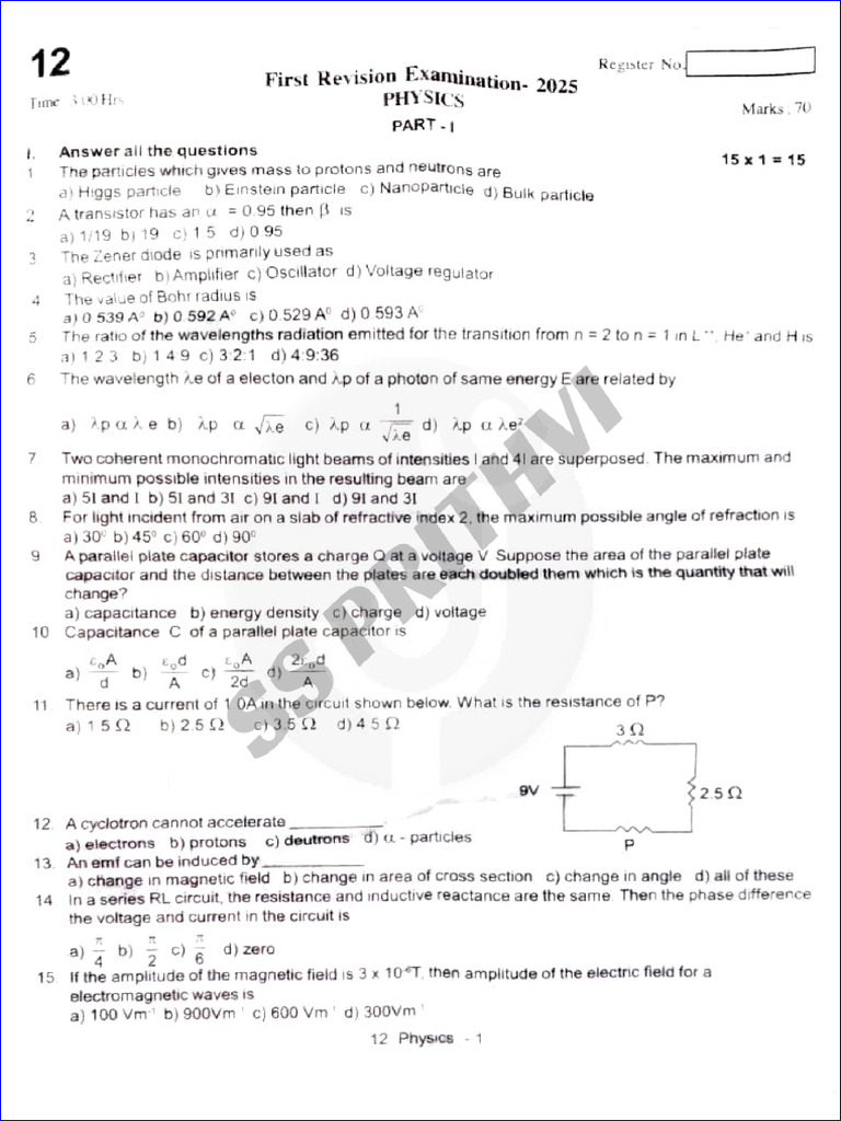 12th Physics EM First Revision Exam 2025 Question Paper Coimbatore District English Medium PDF ...
