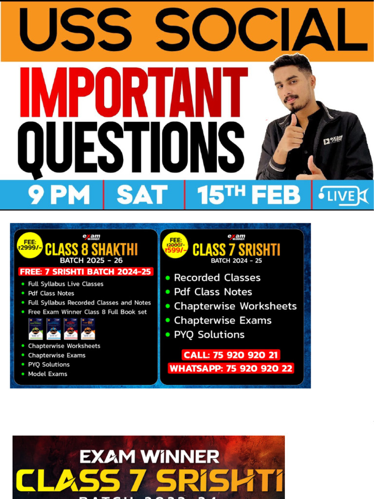 Exam Winner Uss Social Important Questions Yt Live Notes | PDF