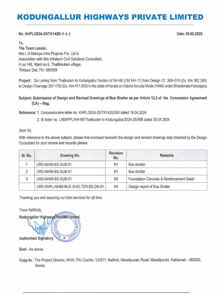KHPL-2024-25-TK1420-843-Submission of Design and Revised Drawings of Bus Shelter | PDF ...
