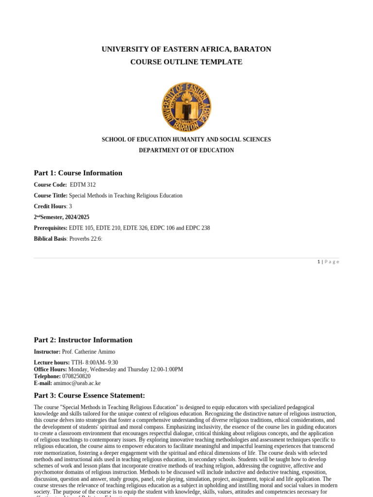 Course Outline Edtm 312 2ND Sem, 2024 - 2025.2 | PDF | Learning | Lecture