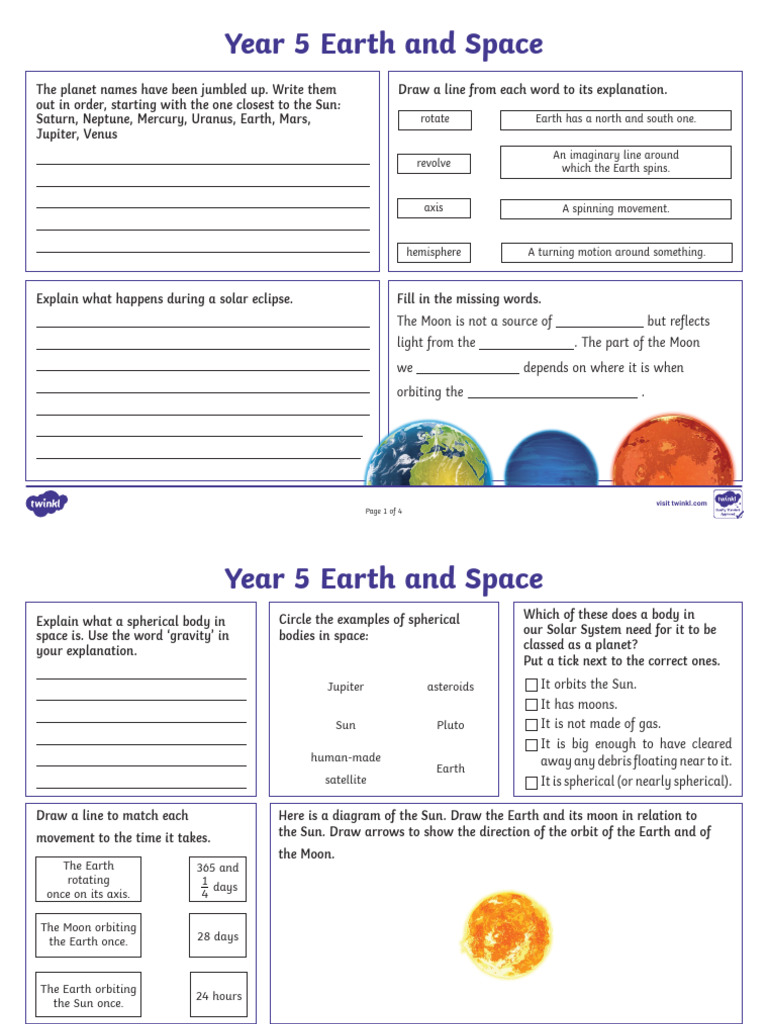 Year 5 Earth and Space Activities | PDF | Planets | Earth