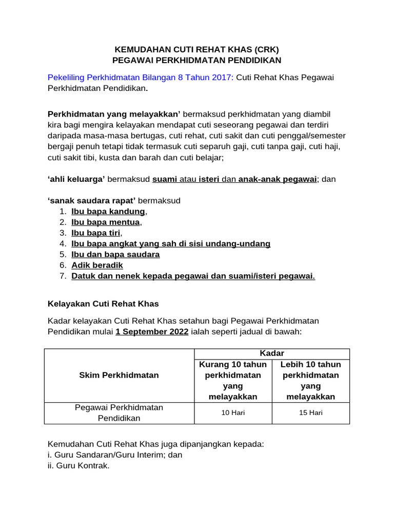 Kemudahan Cuti Rehat Khas | PDF