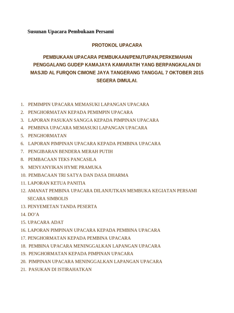 Susunan Upacara Pembukaan Persami | PDF