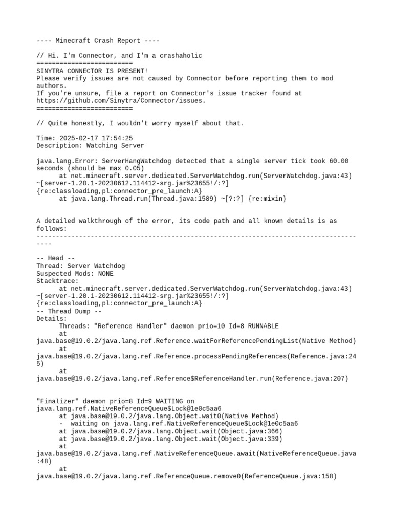 Minecraft Server Crash Report Analysis | PDF | Central Processing Unit | Computer Architecture