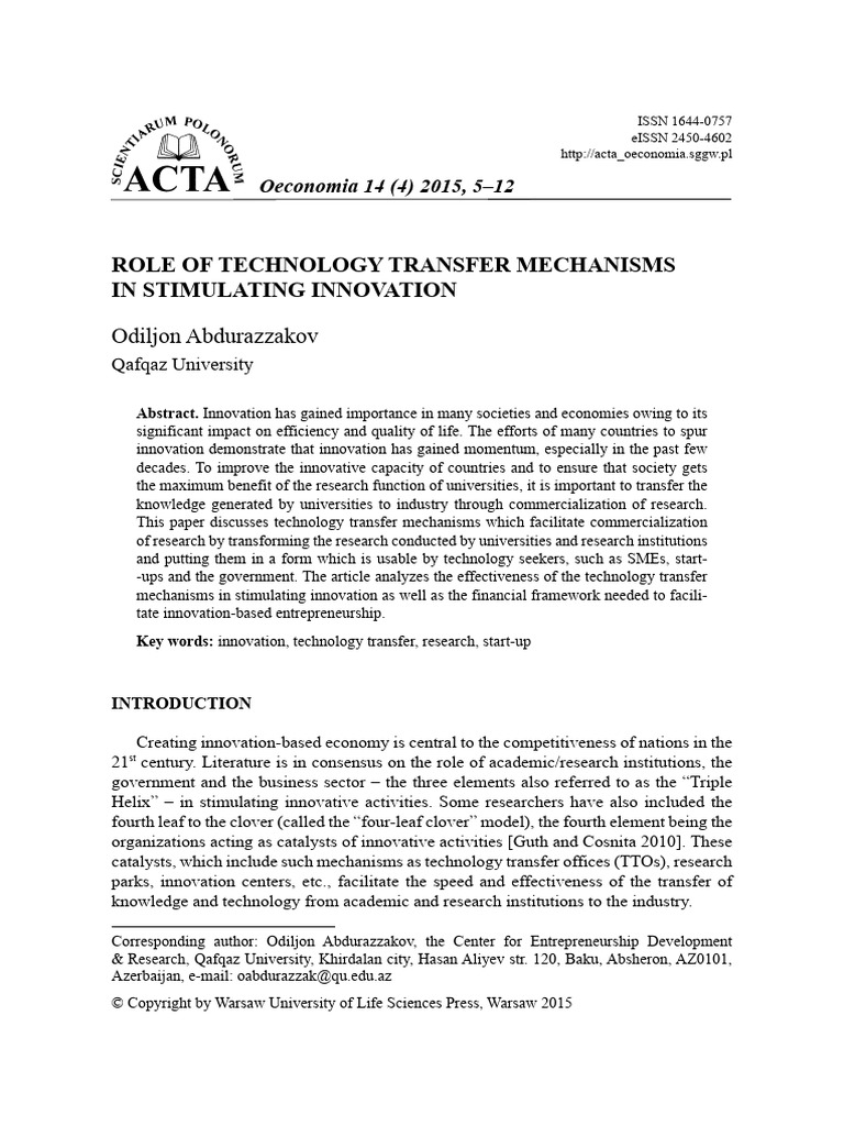 Technology Transfer Mechanisms | PDF | Venture Capital | Corporate Finance