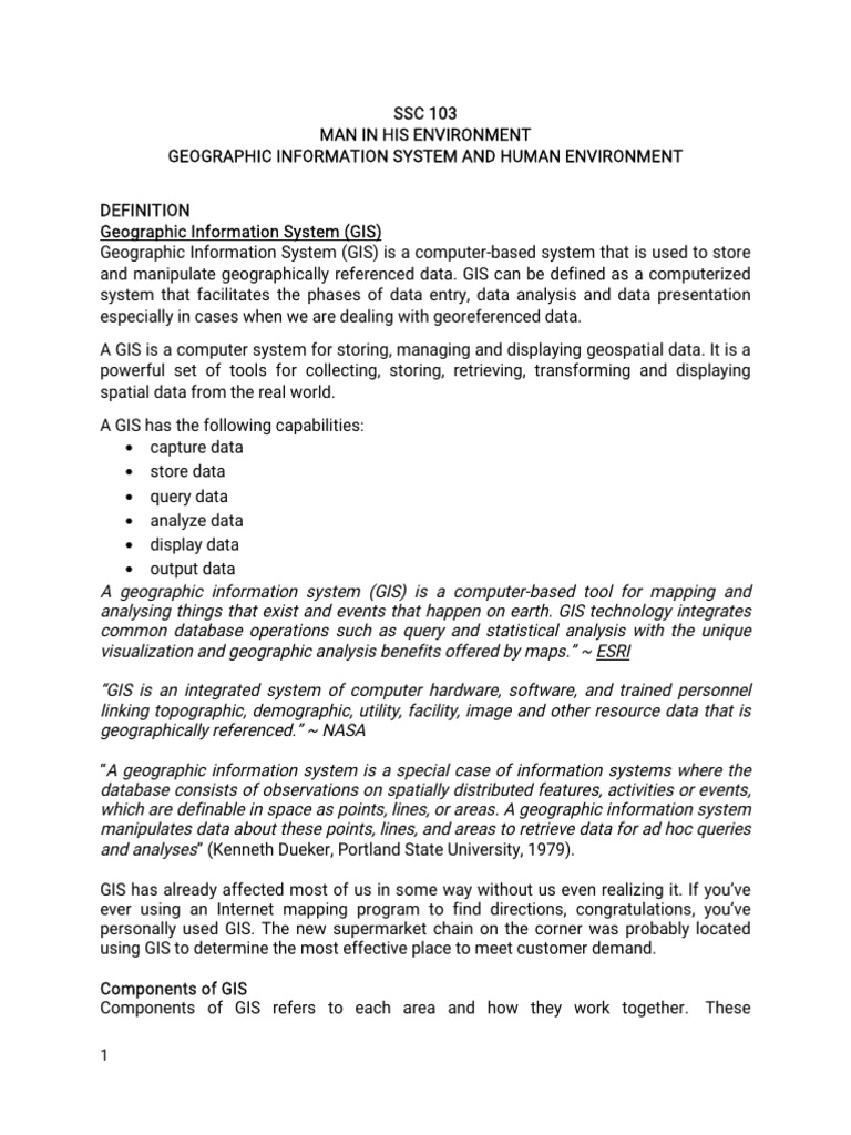 SSC 103 GIS and Human Environment | PDF