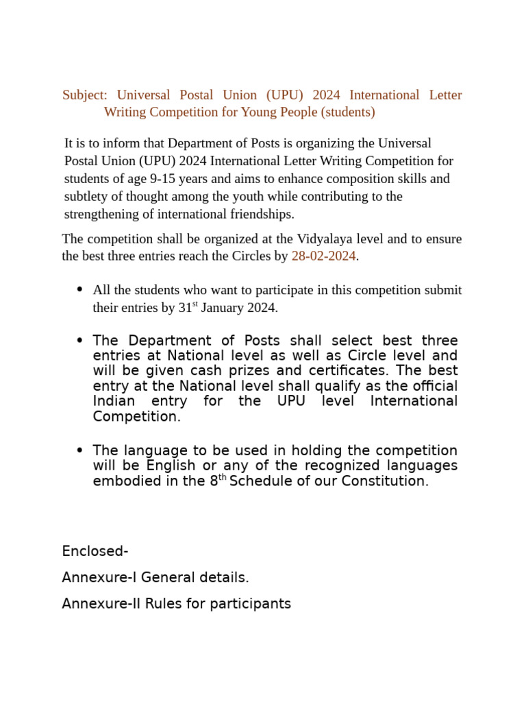 UPU 2024 Letter Writing Contest | PDF