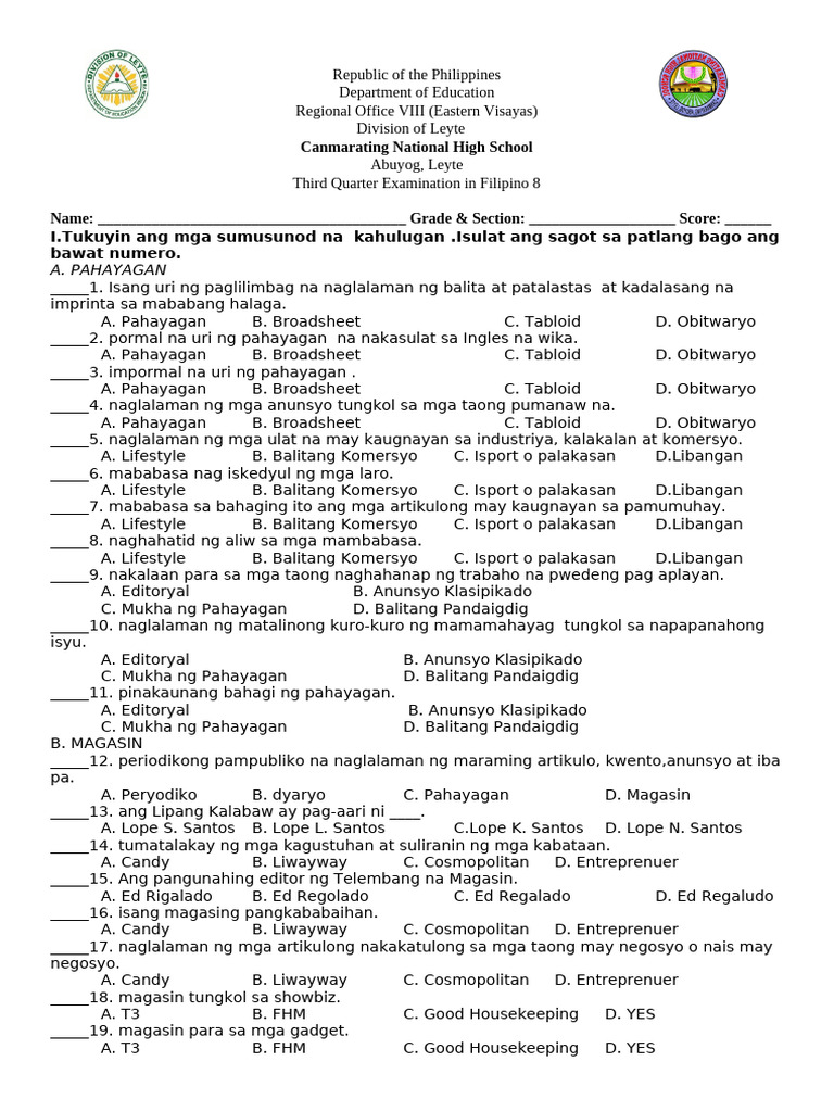 Q3 Exam Fil 8 | PDF