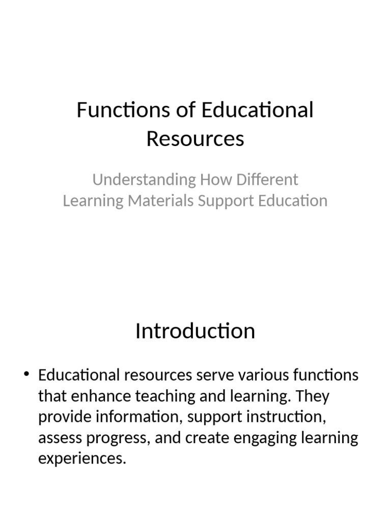 Functions of Educational Resources | PDF | Learning | Educational ...