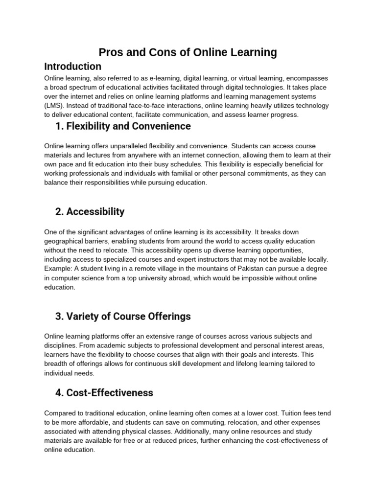 Pros and Cons of Online Learning | PDF | Educational Technology | Learning