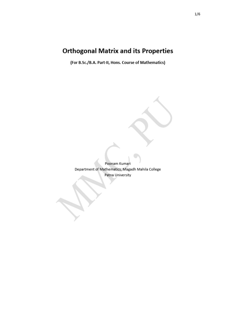 Orthogonal Matrices for Math Hons | PDF | Matrix (Mathematics ...