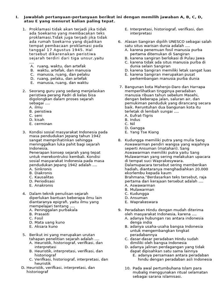 Soal Psaj Sejarah (P) 2023-2024 - Kustianty | PDF