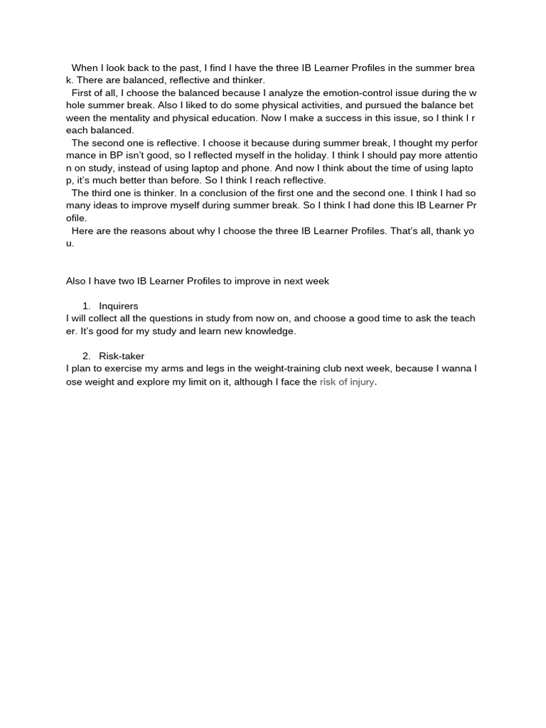 IB Learner Profile | PDF