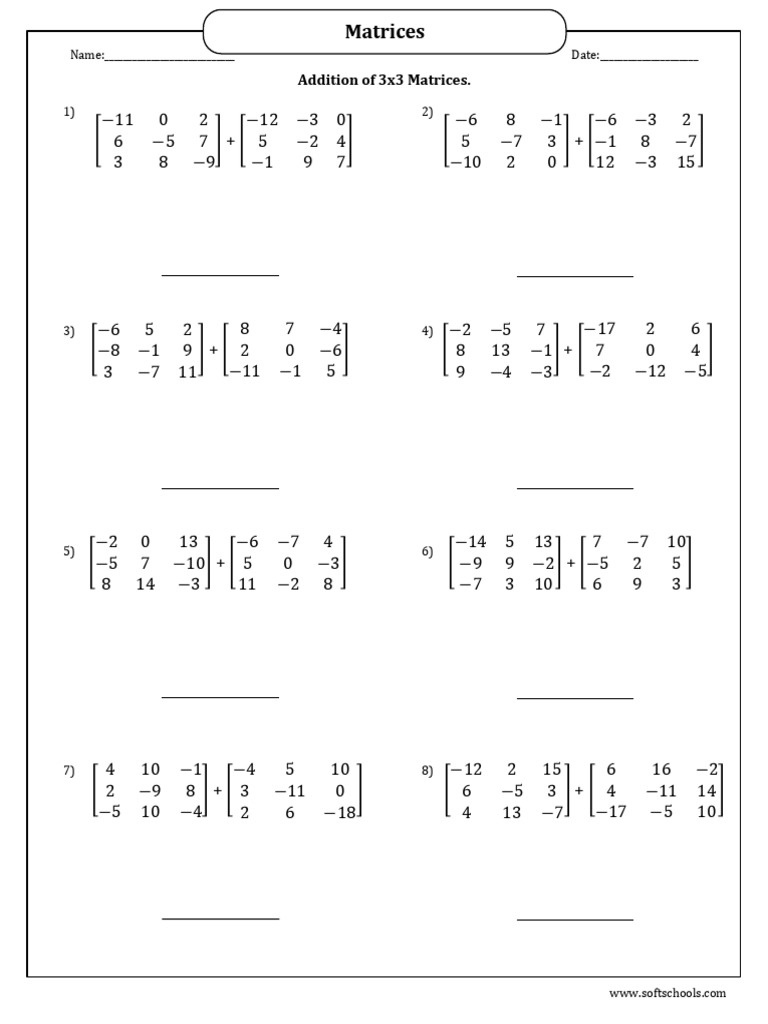 Addition of Two 3x3 Matrices Worksheet 2 | PDF