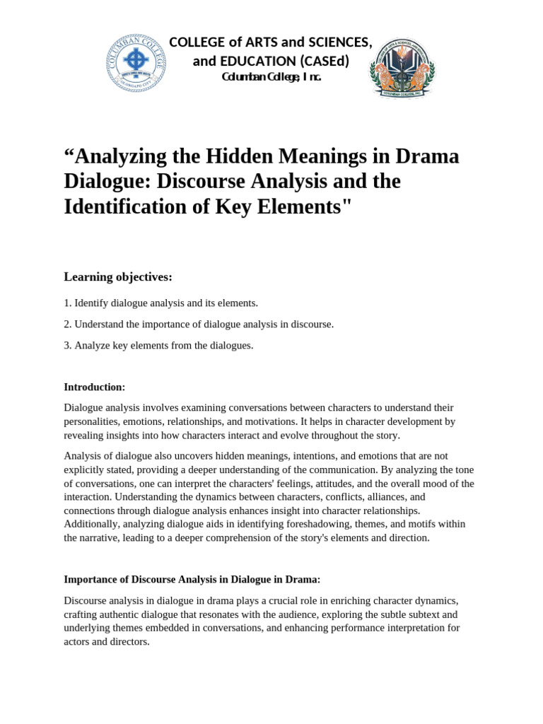 Analyzing The Hidden Meanings in Drama Dialogue ELC101 | PDF | Emotions ...