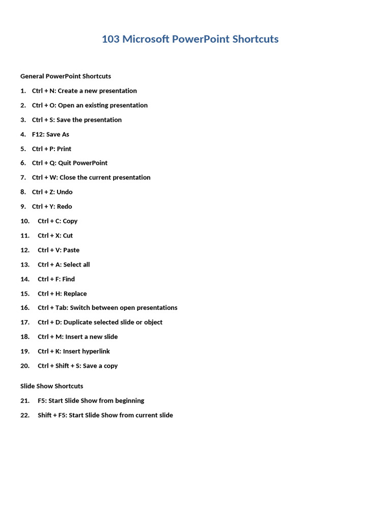 Essential PowerPoint Shortcuts List | PDF | Text | Software