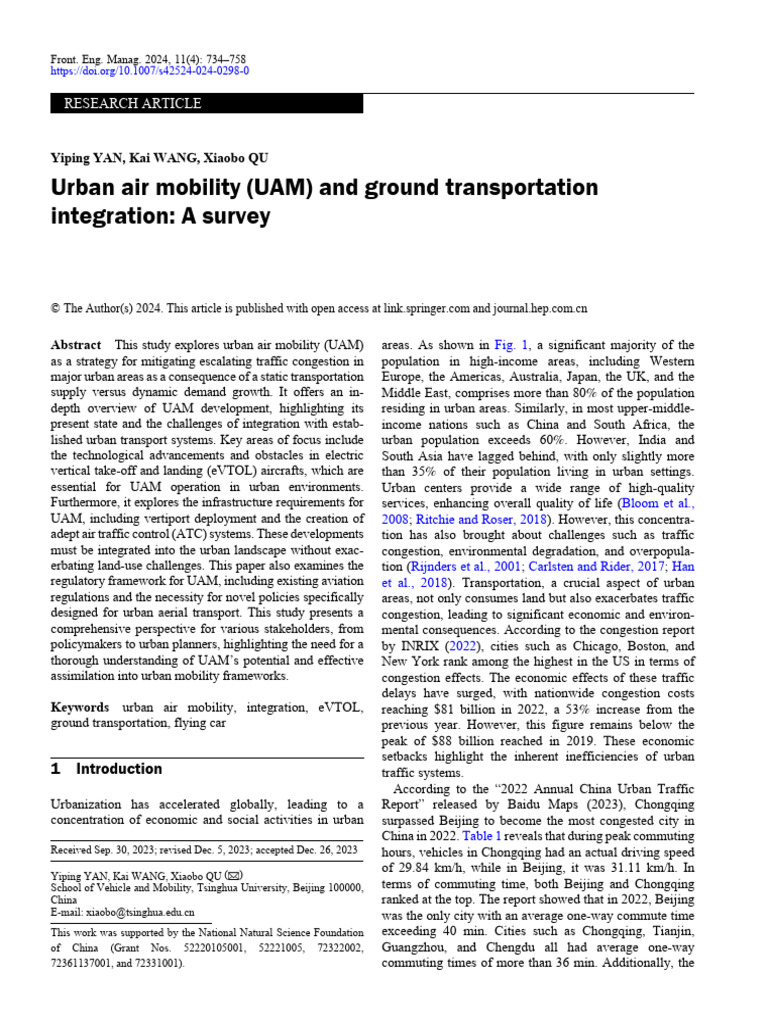 Urban Air Mobility (UAM) and Ground Transportation Integration: A ...
