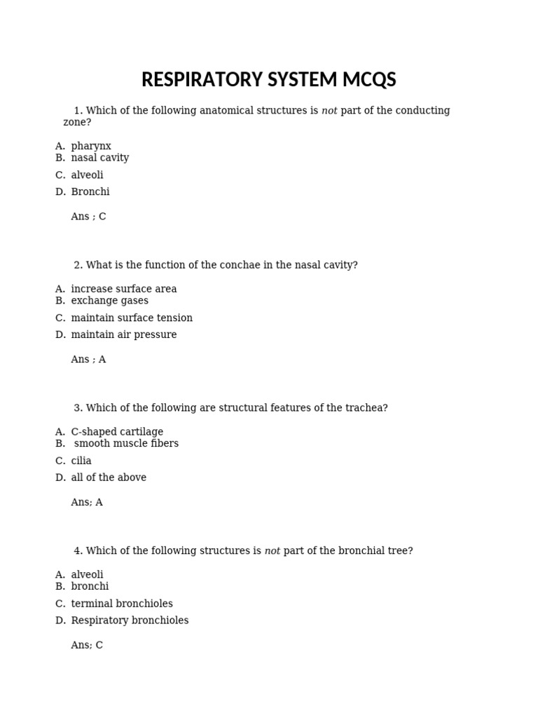 Respiratory System Mcqs | PDF | Respiratory Tract | Lung Respiratory System Mcqs | PDF | Respiratory Tract | Lung