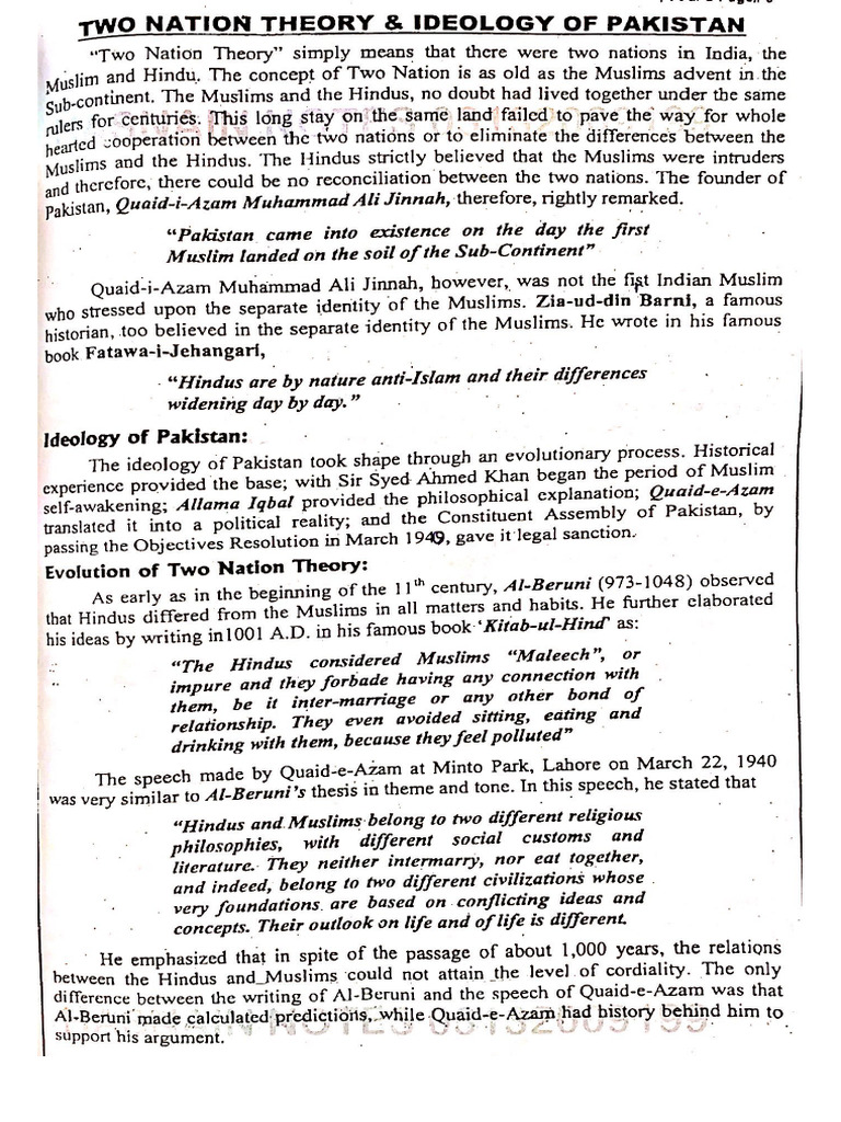 Two Nation Theory and Idiology | PDF