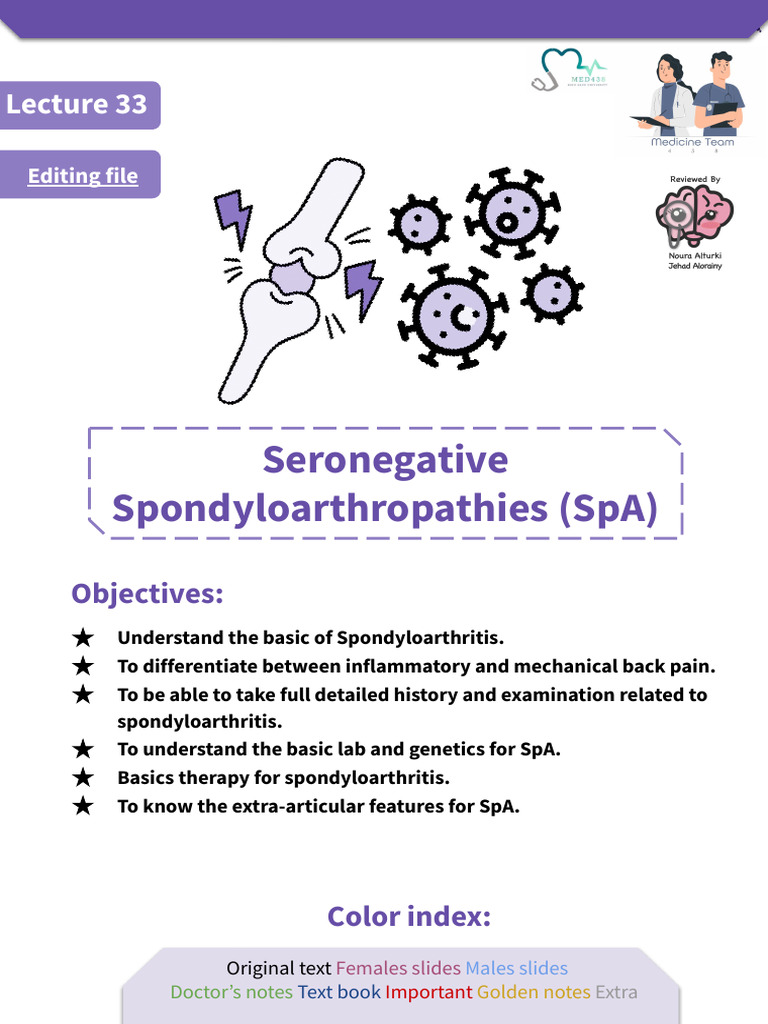 L33 - Seronegative Spondyloarthropathies (SpA) | PDF | Back Pain ...