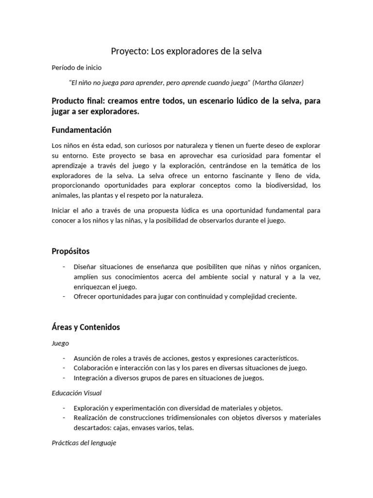 Proyecto: Exploradores de la Selva Infantil | PDF | Aprendizaje