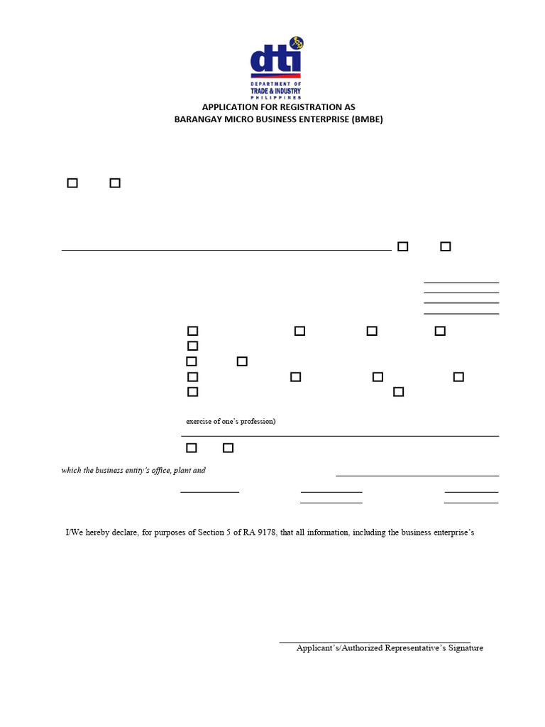 Dti_bmbe Registration Form | PDF | Sole Proprietorship | Business