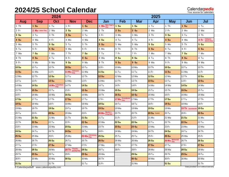 School Calendar 2024 2025 Landscape | PDF