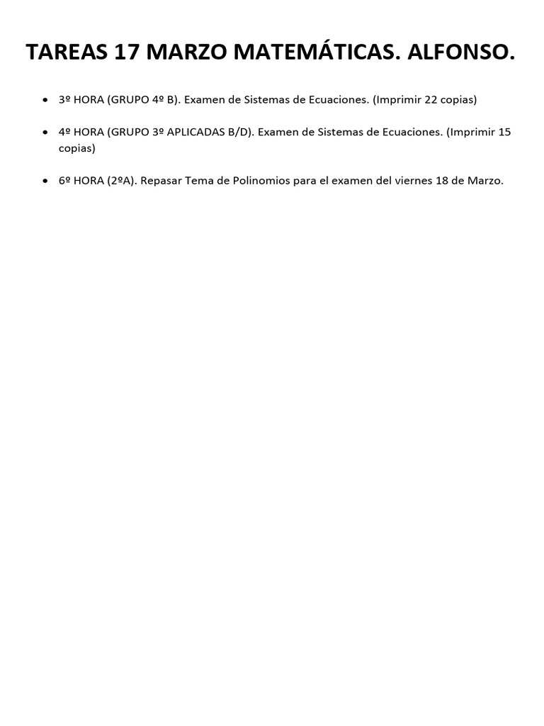 Tareas 17 Marzo Matemáticas Alfonso | PDF