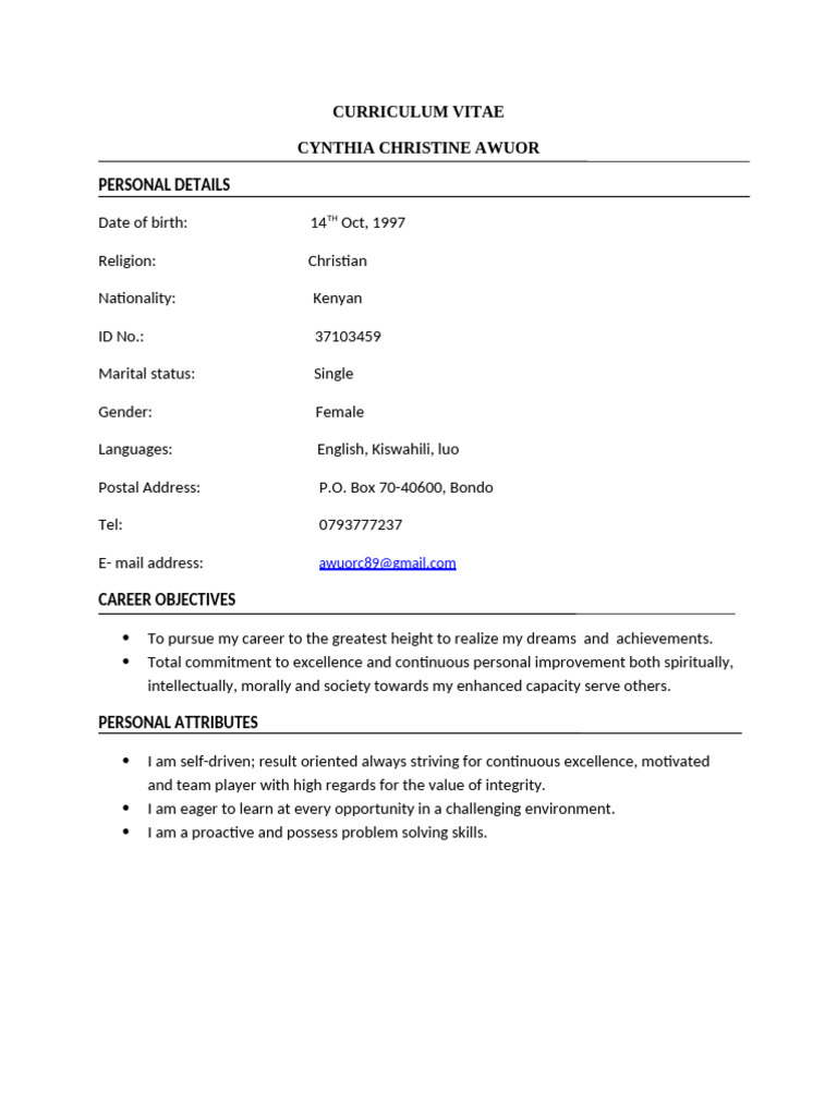 Cynthia Awuor's CV | PDF