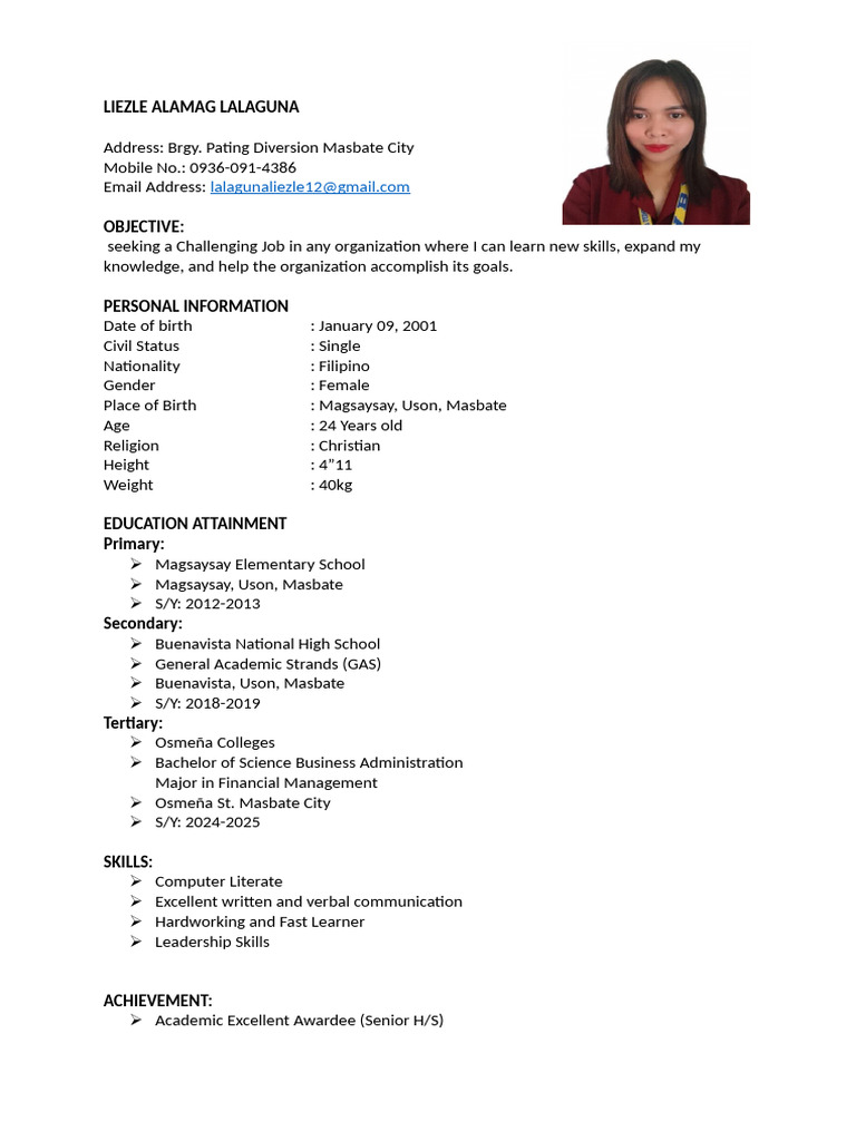 Liezle Alamag Lalaguna Resume | PDF