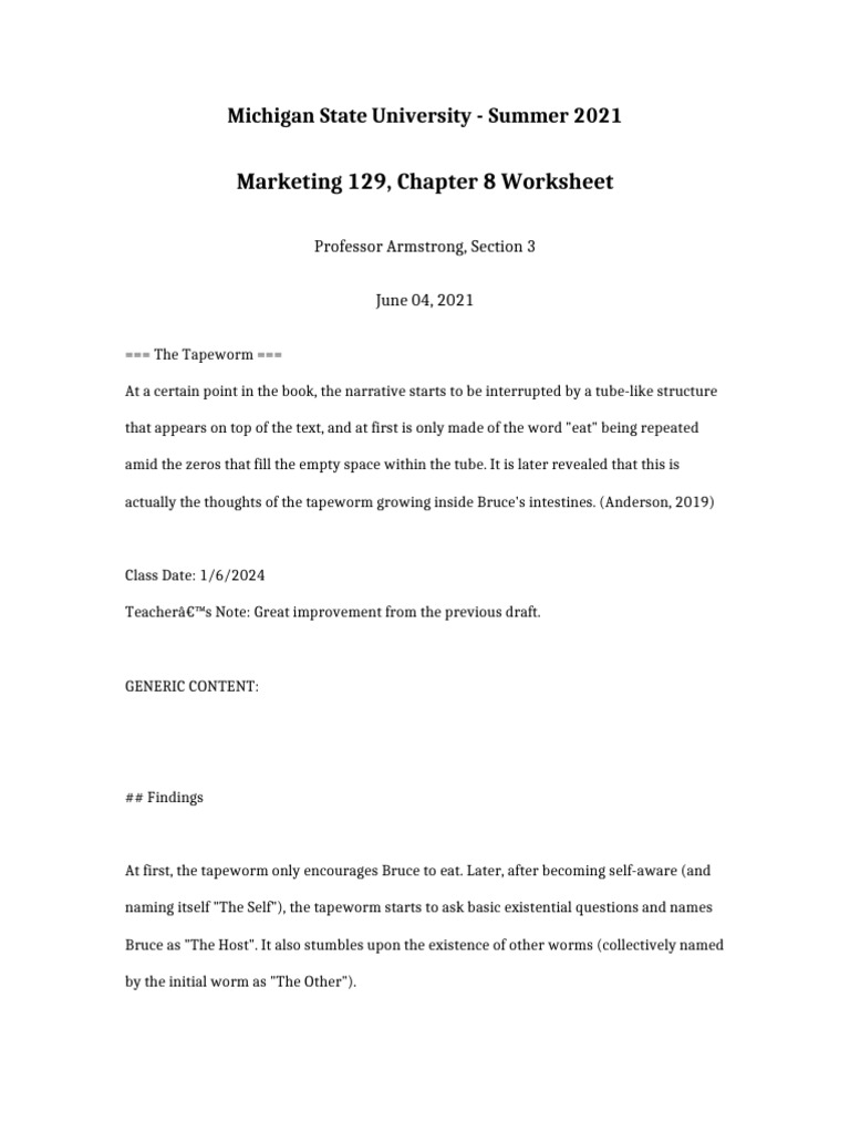 Marketing 129 Chapter 8 Worksheet | PDF | British Novels Adapted Into ...
