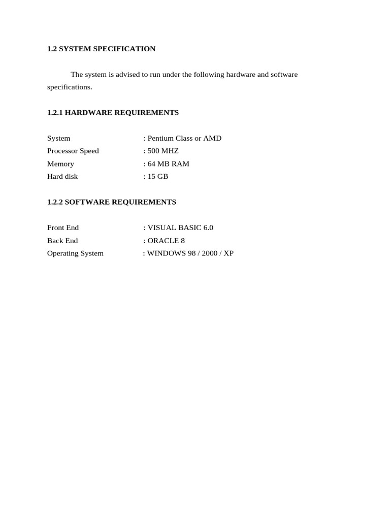 1.2 System Specification | PDF