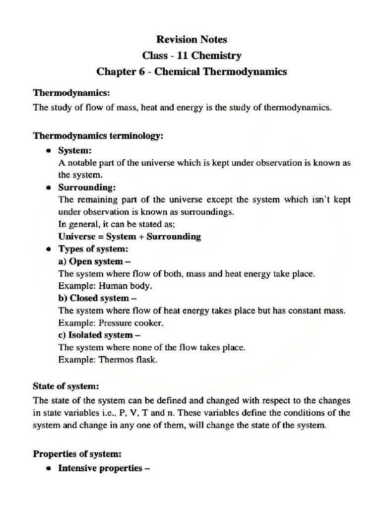 Class 11 Thermodynamics Notes | PDF
