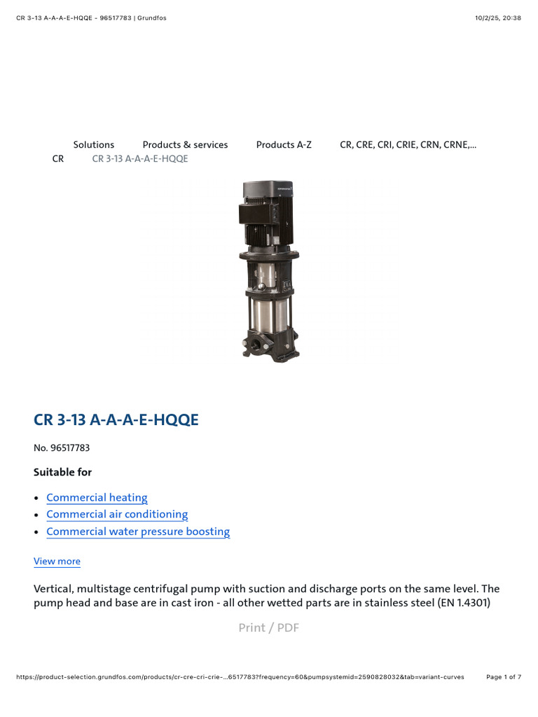CR 3-13 A-A-A-E-HQQE - 96517783 - Grundfos | PDF | Pump | Mechanical ...