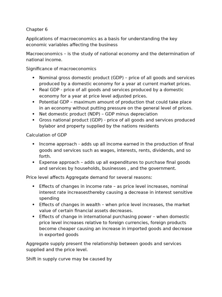 Chapter 6 Summary Fm | PDF | Gross Domestic Product | Macroeconomics
