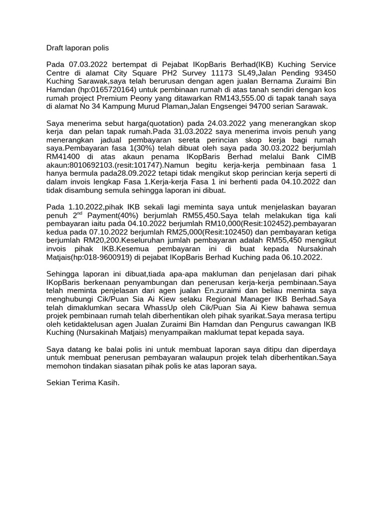 Draft laporan polis | PDF