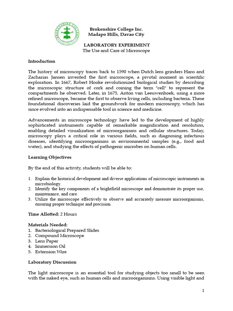 Microscope Use and Care Guide | PDF | Angular Resolution | Microscope