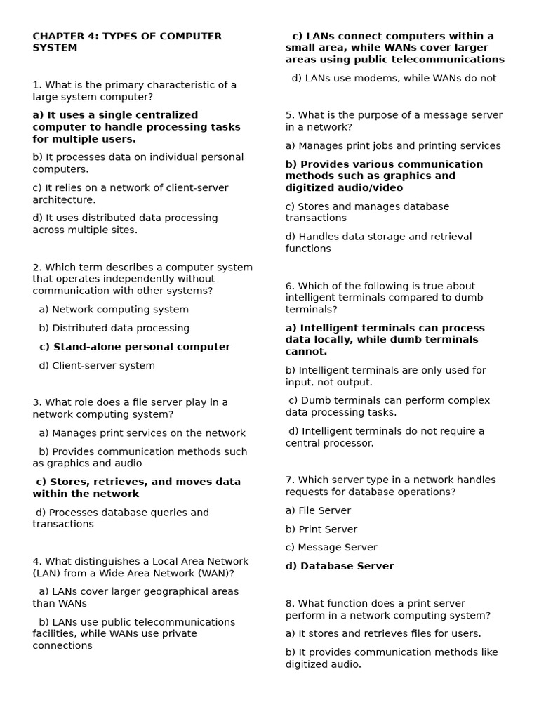 Chapter 4 Types of Computer System Quiz | PDF | Databases | Computer ...