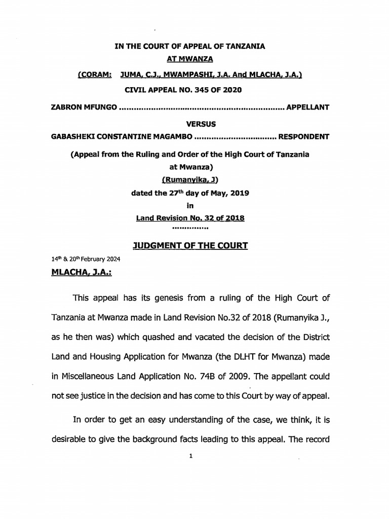 Zabron Mfungo vs Gbasheki Constantine Magambo (Civil Appeal No 345 of ...