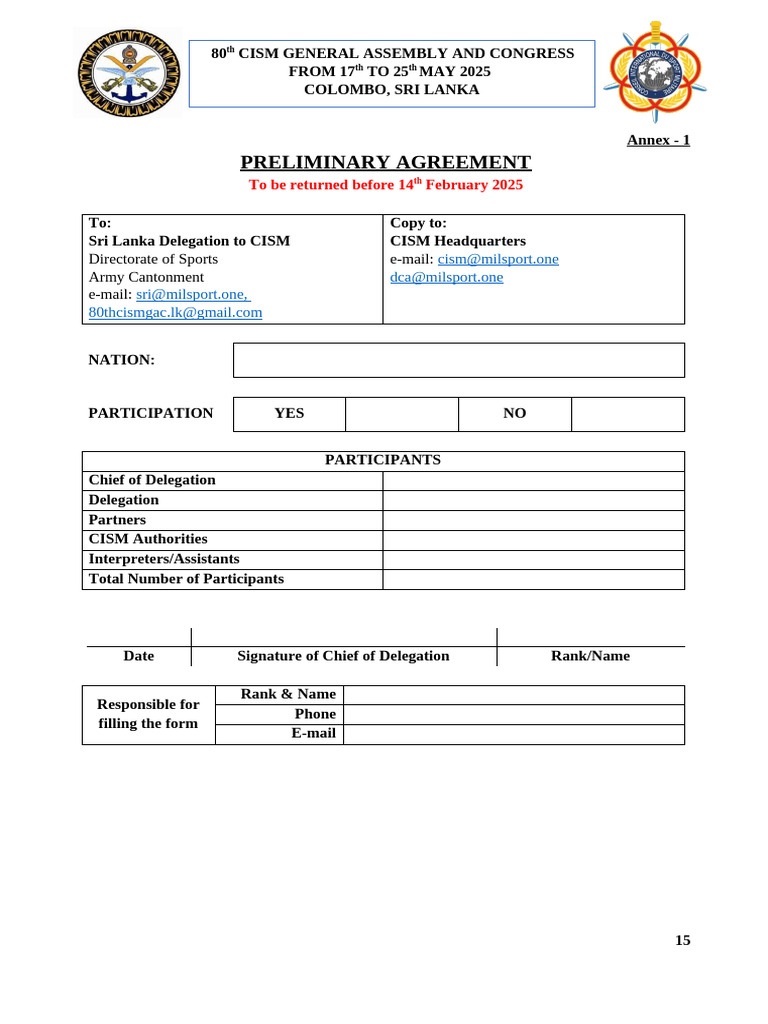 CISM 2025 Participation Agreement Form | PDF
