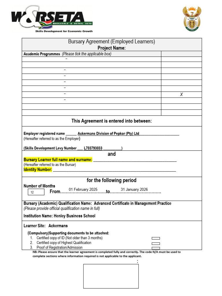 Bursary Agreement-Guideline Template 2 | PDF | Academic Degree | Diploma