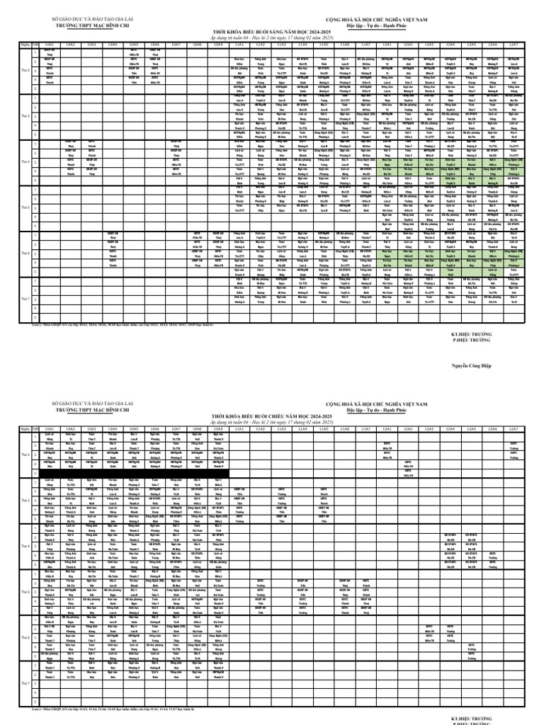 Thoi Khoa Bieu 2024-2025 KH2 - T04 | PDF