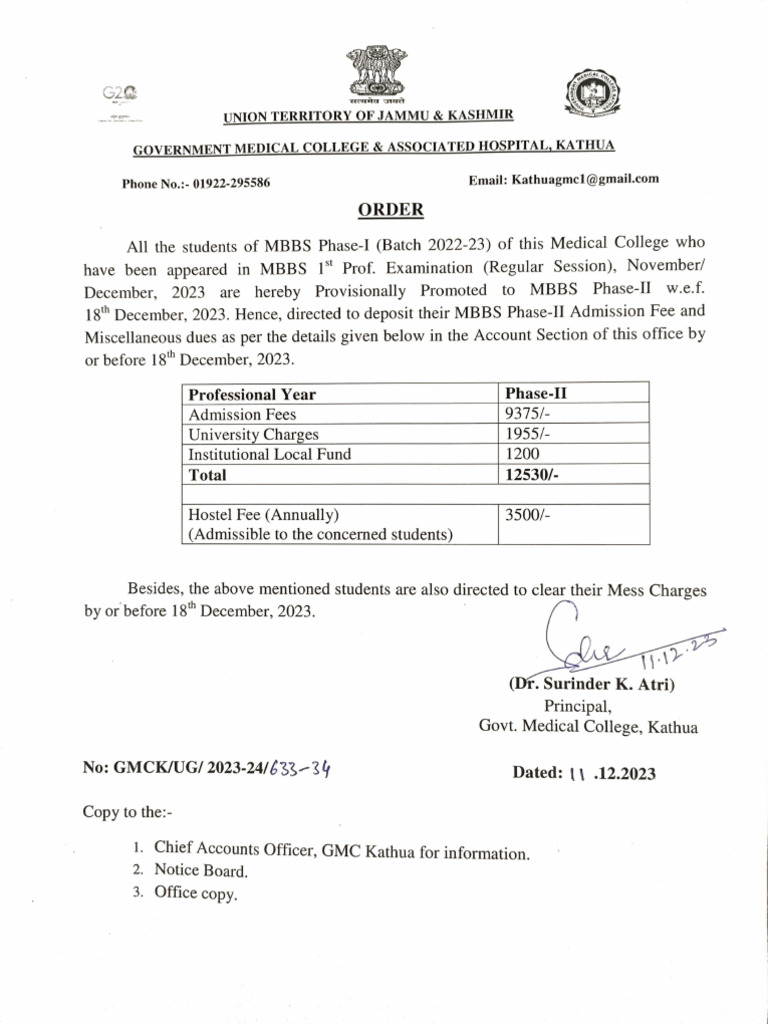 MBBS 2nd Prof. Promotion Order | PDF