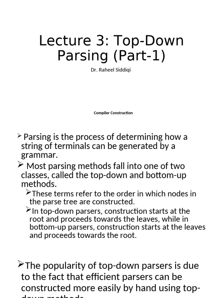 Lecture 3 Top Down Parsing Part 1 Pdf Parsing Software Engineering