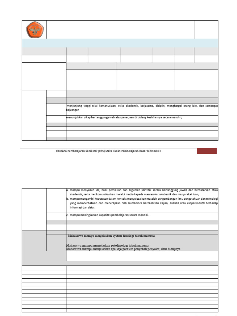 RPS Biomedik 2 Kelas Abcd | PDF