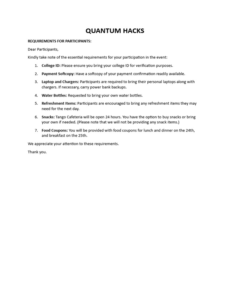 Quantum Hacks Participant Requirements | PDF