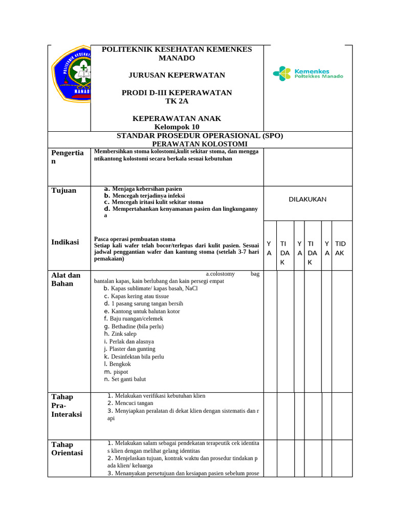 SOP PERAWATAN Colostomy Klmpok 10 | PDF