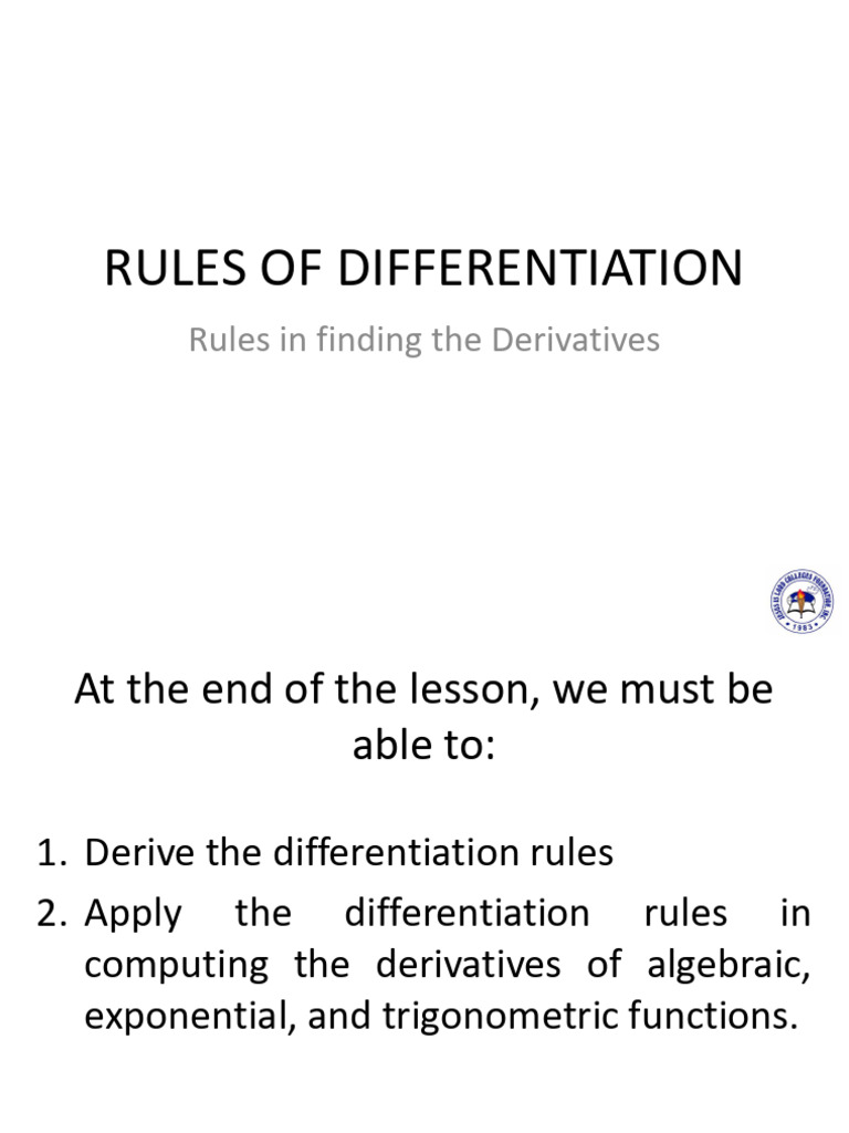Basic Calculus Rules of Differentiation | PDF | Derivative | Function ...