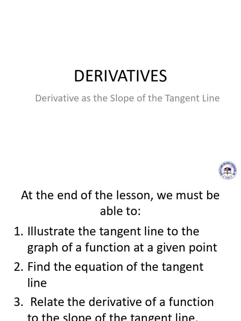 Basic Calculus Derivatives As Slope of Tangent Line | PDF | Tangent | Slope